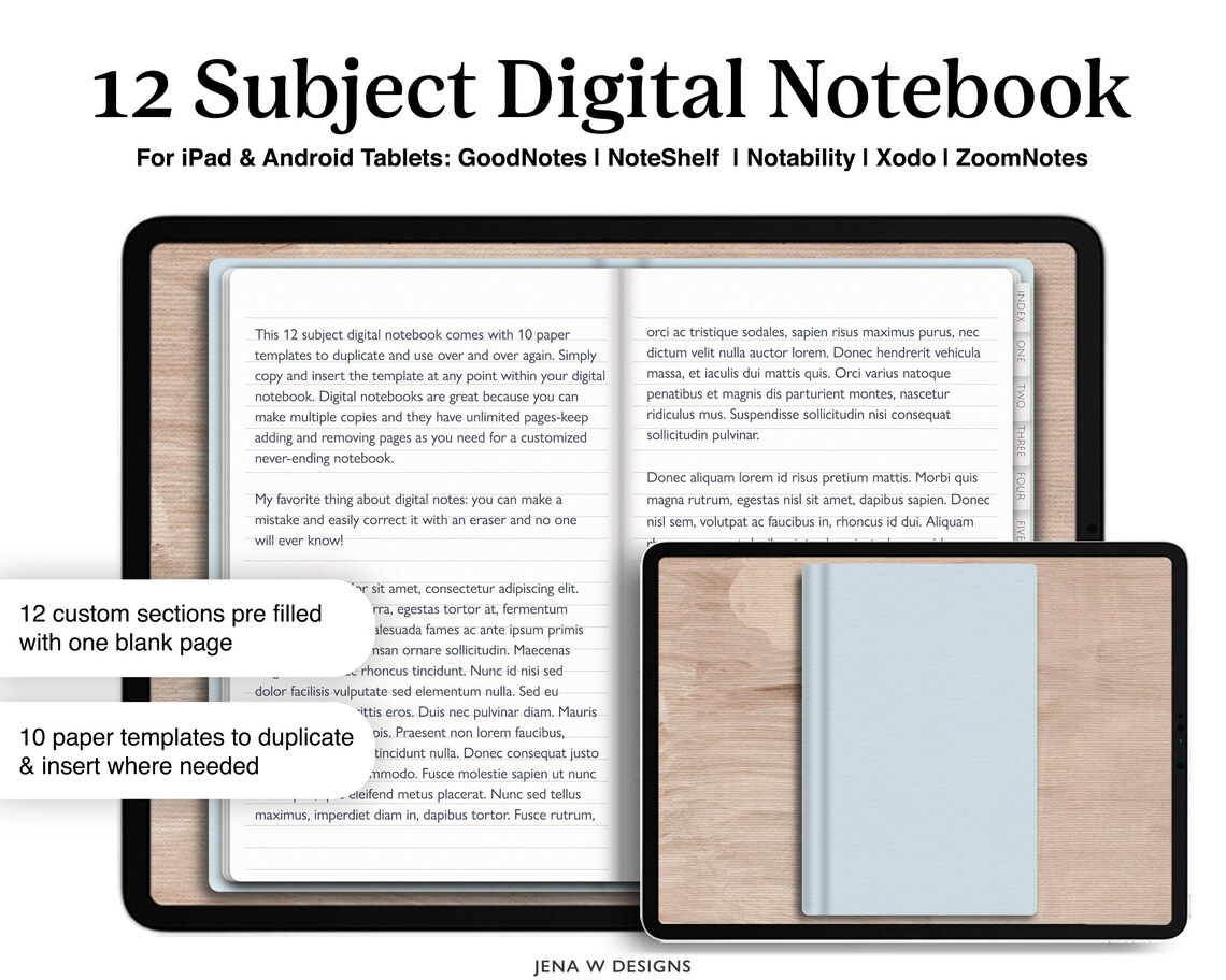 12 Subject Digital Notebook 2 Page Landscape Notebook - Etsy