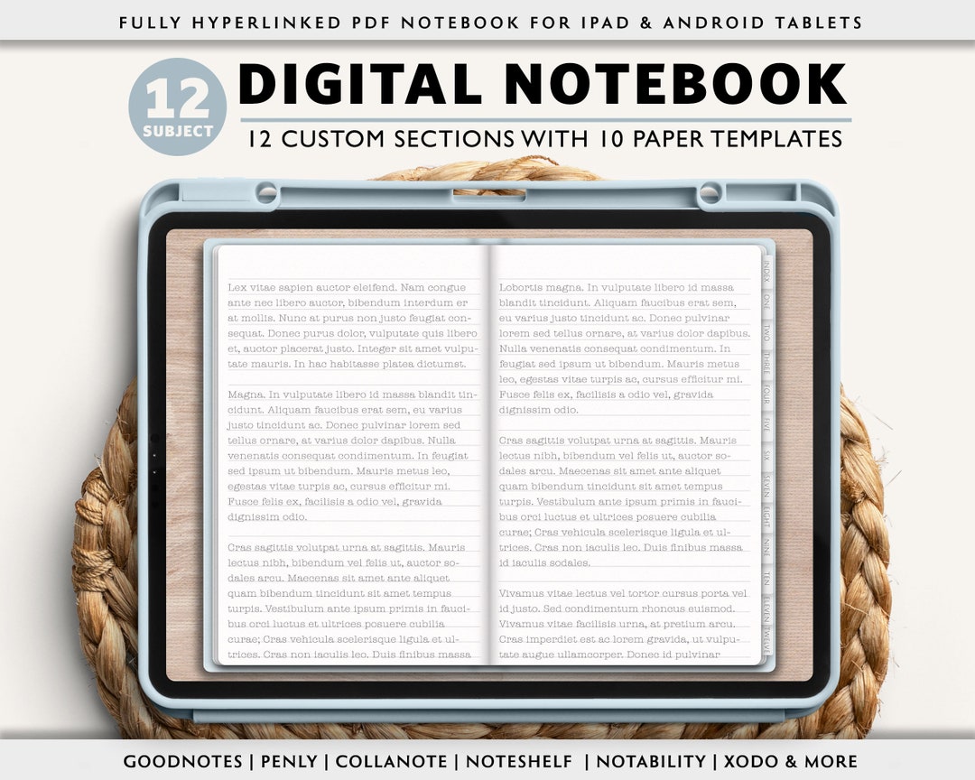 12 Subject Digital Notebook, 2 Page Landscape Notebook, Digital Journal ...