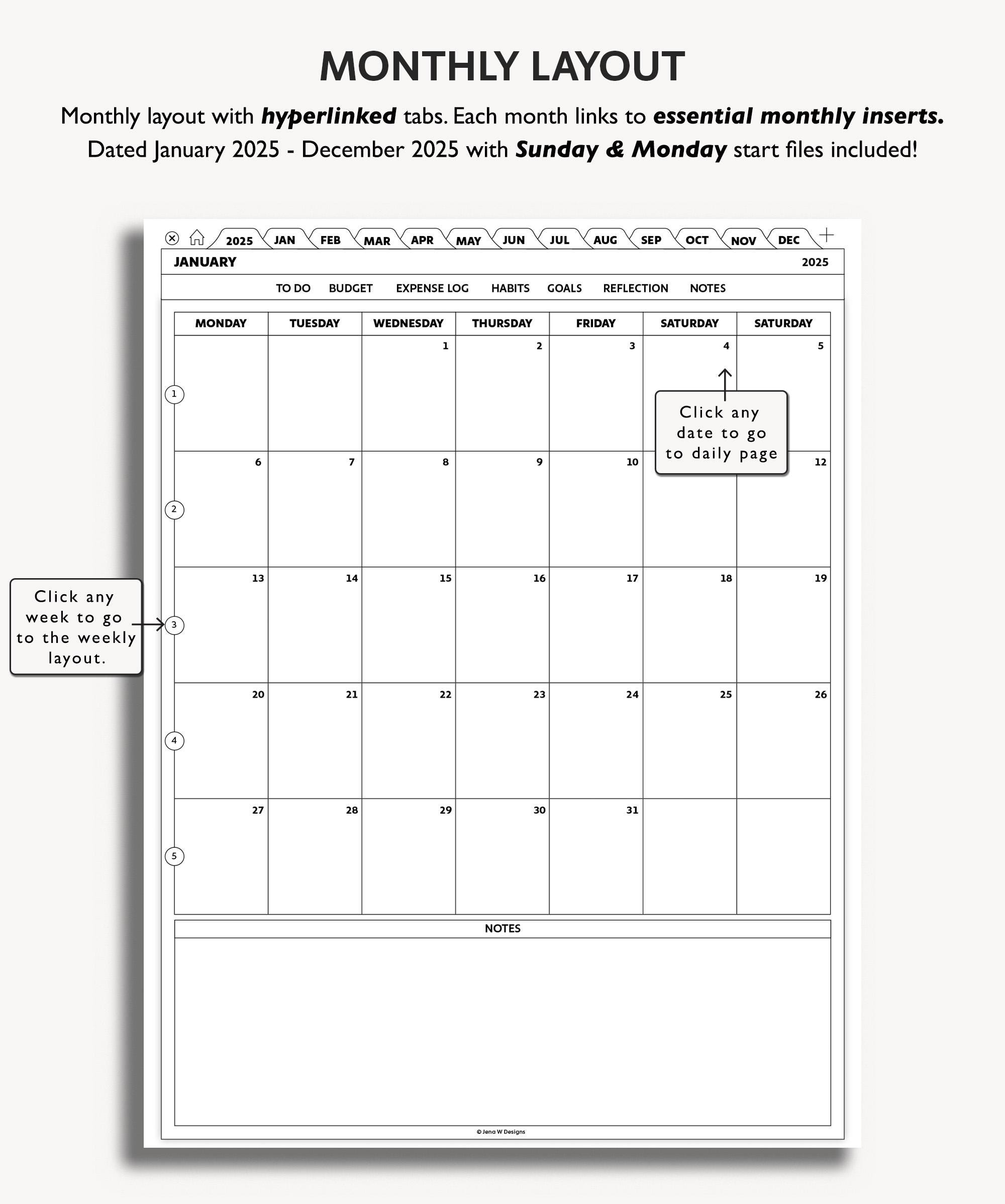 2025 Daily Weekly Monthly Digital Planner for Goodnotes, Minimalist ...