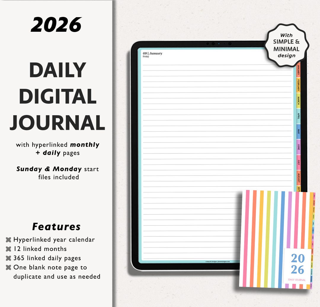 2026 Digital Daily Journal for Goodnotes: Rainbow Tabs, iPad & Android ...