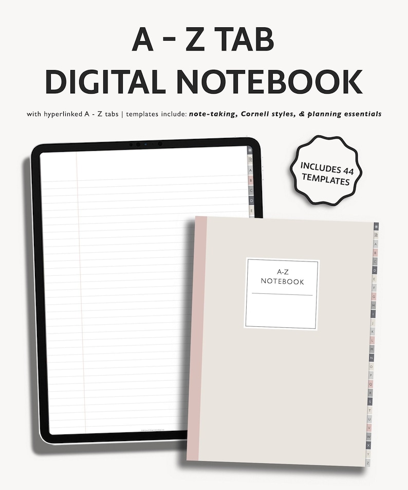 Simple Digital Alphabet Tab Notebook, A to Z Tab Notebook, A-Z Tabs ...