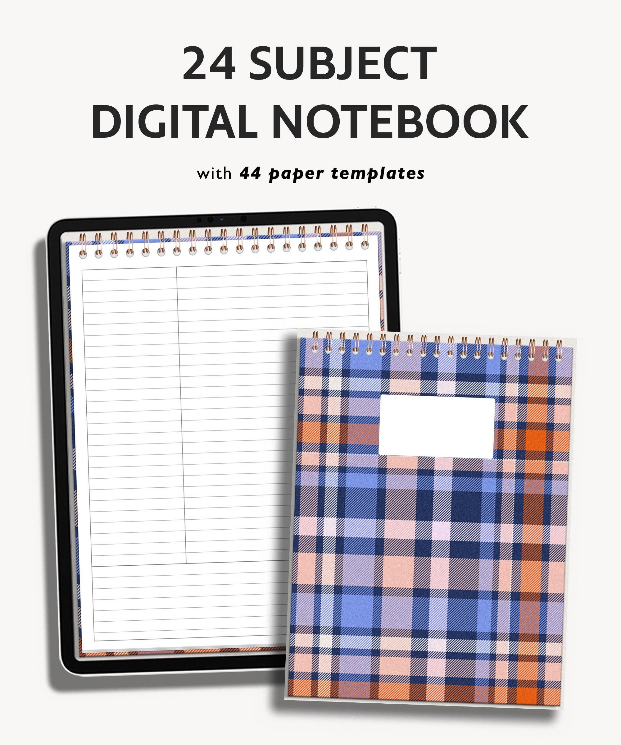 24 Subject Digital Notebook for Goodnotes, Cozy Colorful Plaid Digital ...