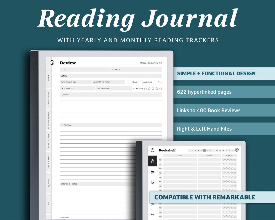 Reading Journal for Remarkable 2: E-ink Book Review Template (digital ...