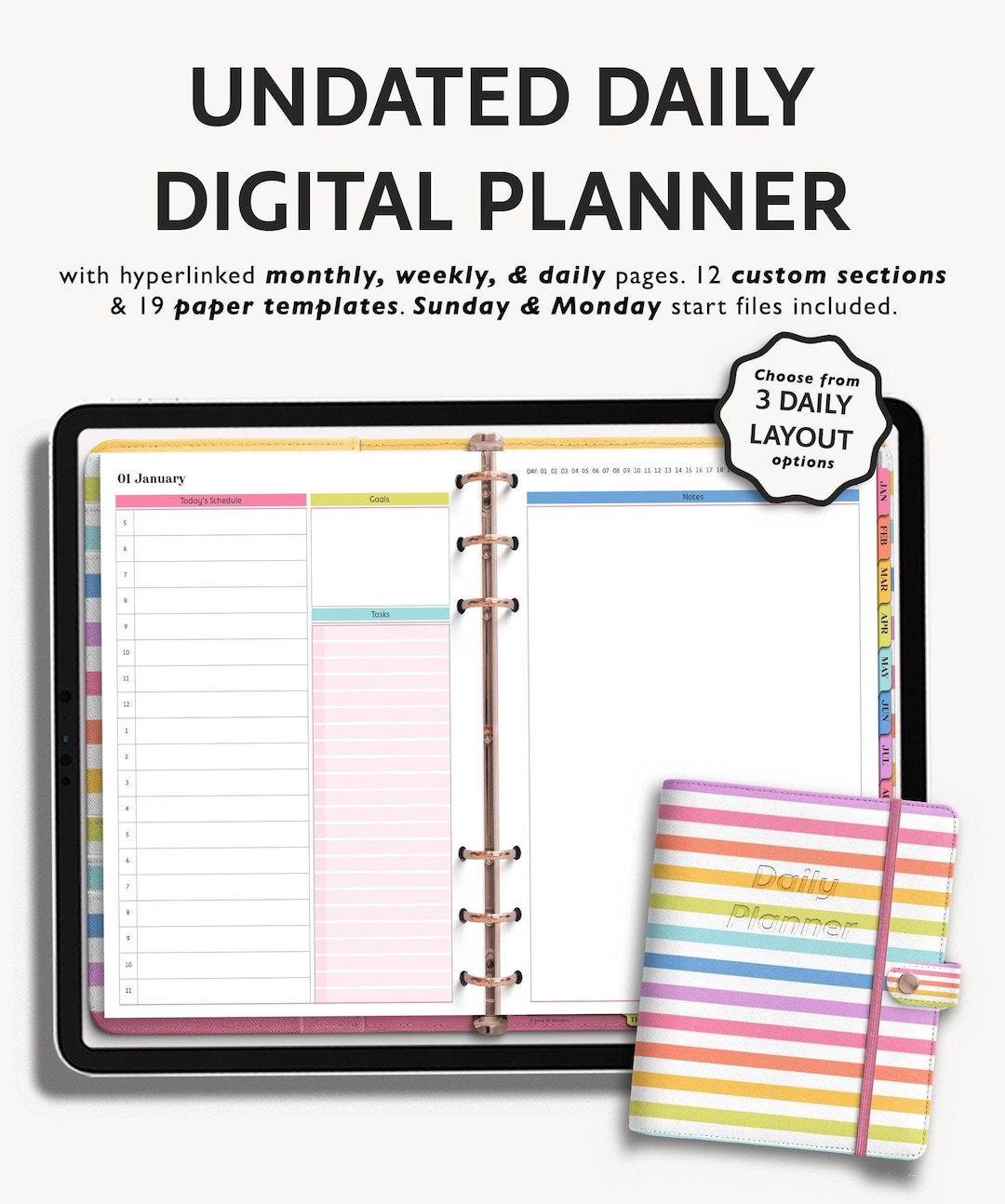 Undated Daily Digital Planner, Realistic Digital Planner With Binder ...