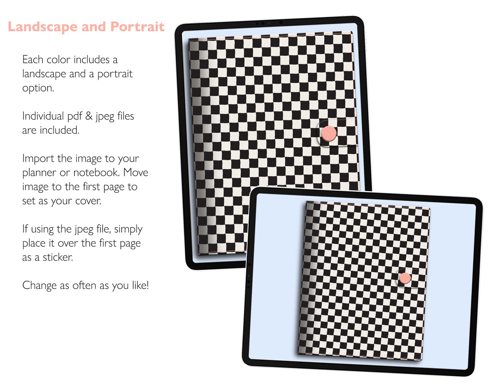 Checkered Digital Notebook Cover, Realistic Digital Cover, Retro iPad ...