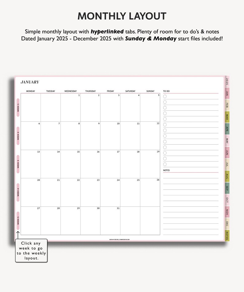 2025 Dated Monthly Weekly Digital Planner for iPad and Android, Minimal ...