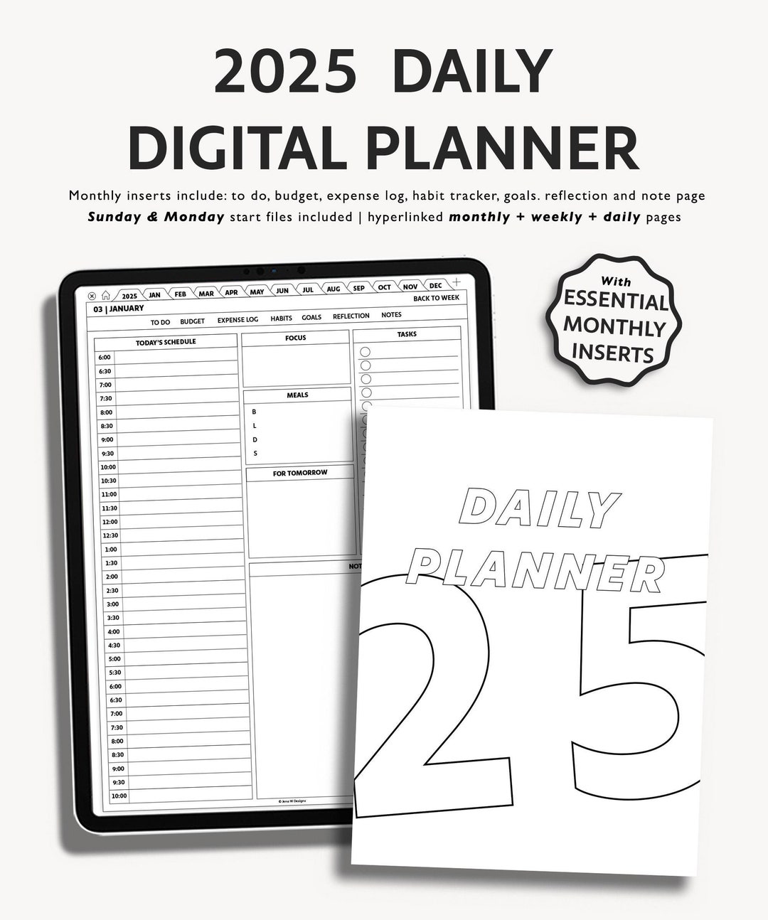 2025 Daily Weekly Monthly Digital Planner for Goodnotes, Minimalist ...