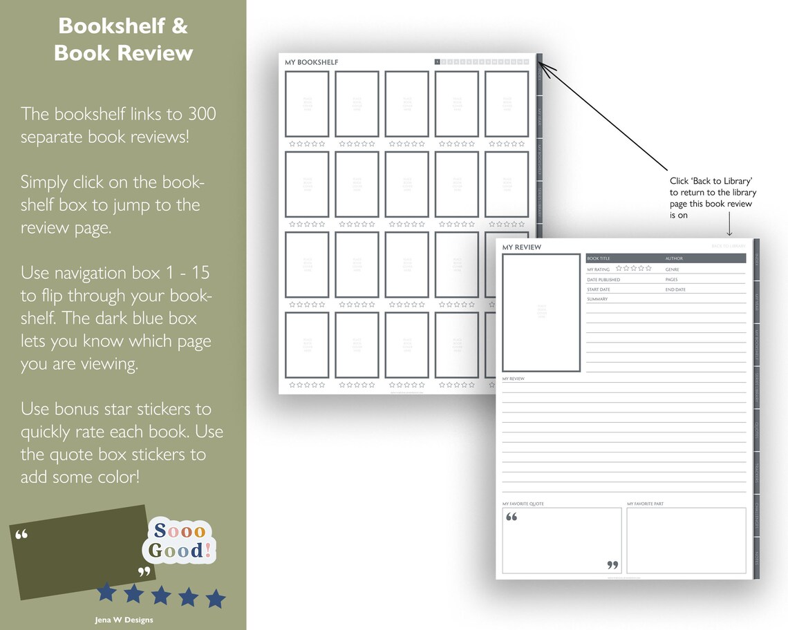 Digital Reading Journal for Goodnotes Book Review Journal - Etsy