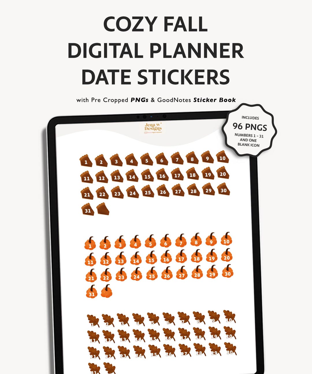 Fall Digital Planner Stickers: Date Icons for Goodnotes (96 Pngs) - Etsy