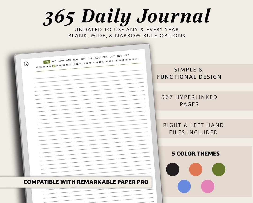 Undated Daily Journal for Remarkable Paper Pro, Paper Pro 365 Journal ...