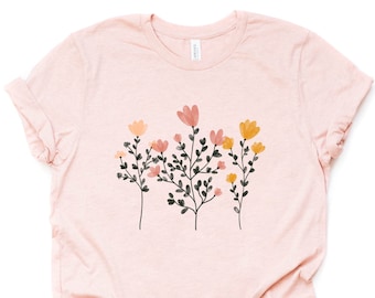 Spring Flowers Tee Cute Watercolor Pink and Purple Flowers - Etsy