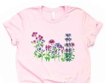 Spring Flowers Tee Cute Watercolor Pink and Purple Flowers - Etsy