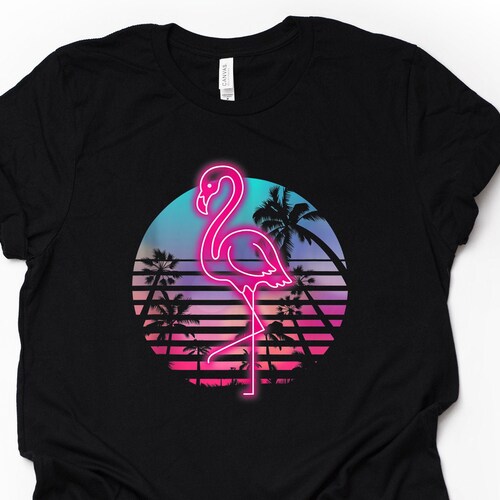 Flamingo Tee Super Fun Retro 80s Flamingo Neon Flamingo and - Etsy