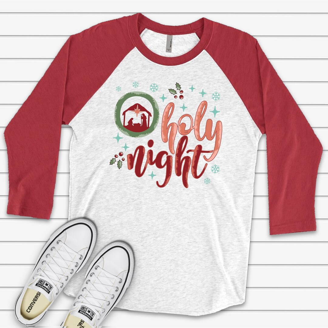 Christmas Raglan, Oh Holy Night, Watercolor Nativity Scene, Christian ...