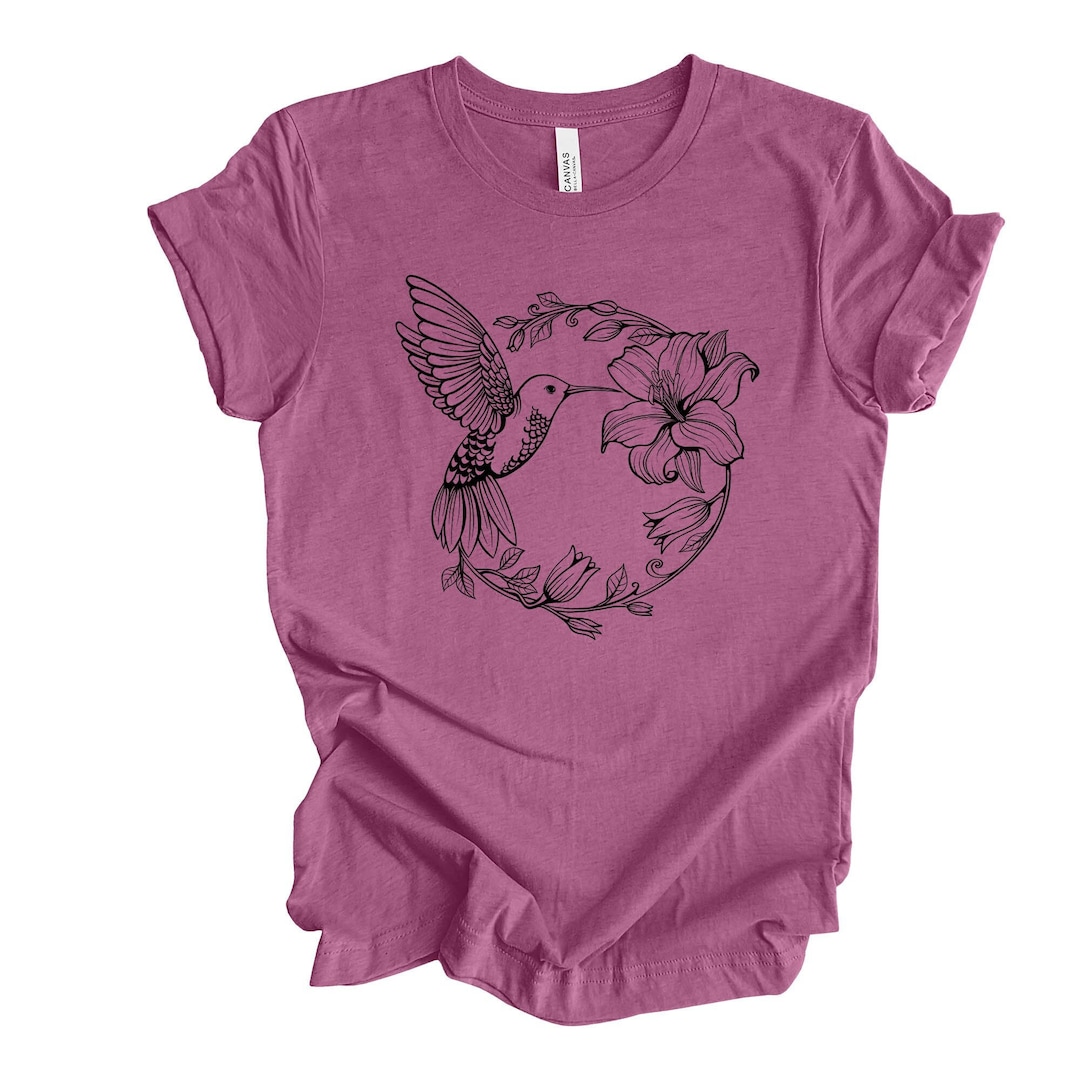 Hummingbird Tee, Cute Hummingbird on Flowers, Hummingbird Design ...