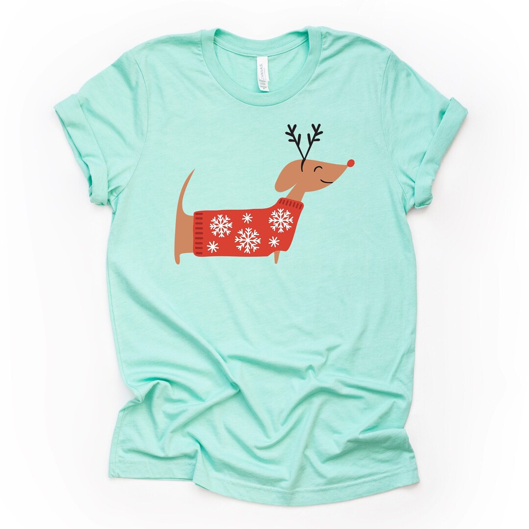 Christmas Dog Tee, Cute Dachshund With Christmas Sweater and Antlers ...