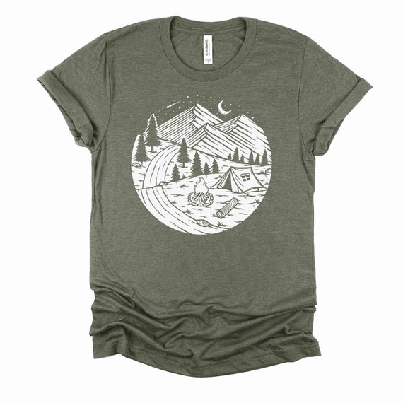 Camping Tee Rustic Camping Scene Camping at Mountains Design - Etsy