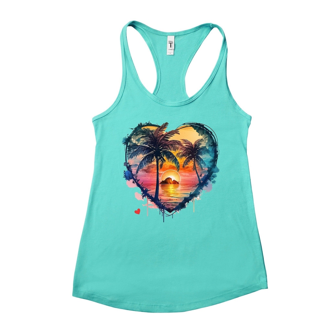 Summer Time Tank Top, Pretty Beach Scene in Heart, Watercolor Beach ...
