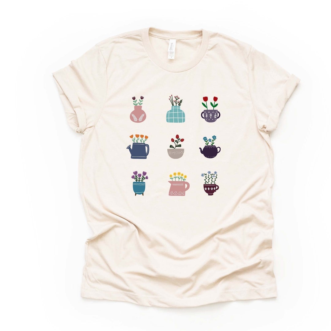 Spring Flowers Tee, Cute Boho Plants in Vases, Boho Flowers Design ...
