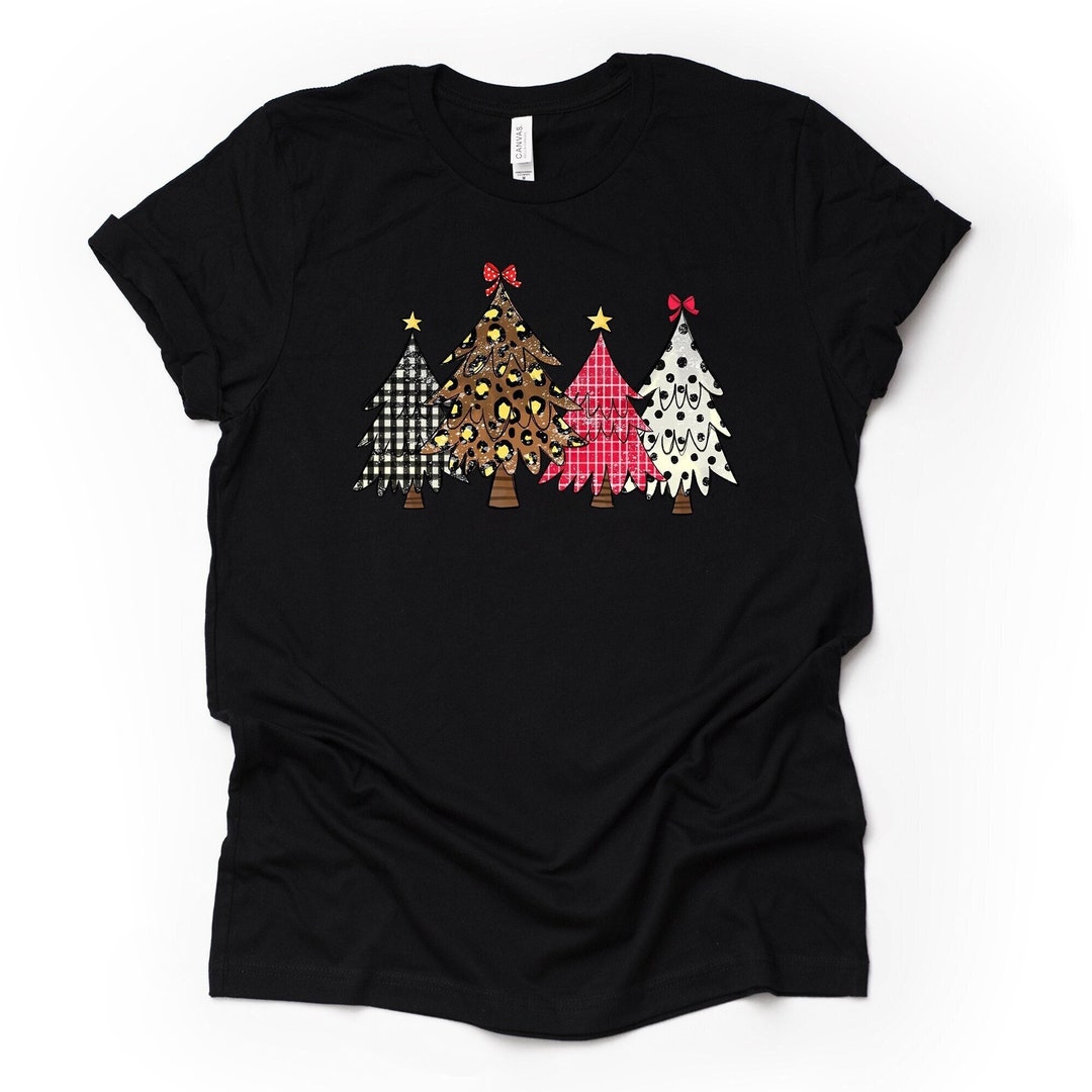 Plaid Leopard Christmas Trees T-shirt - Modern Holiday Design - Etsy