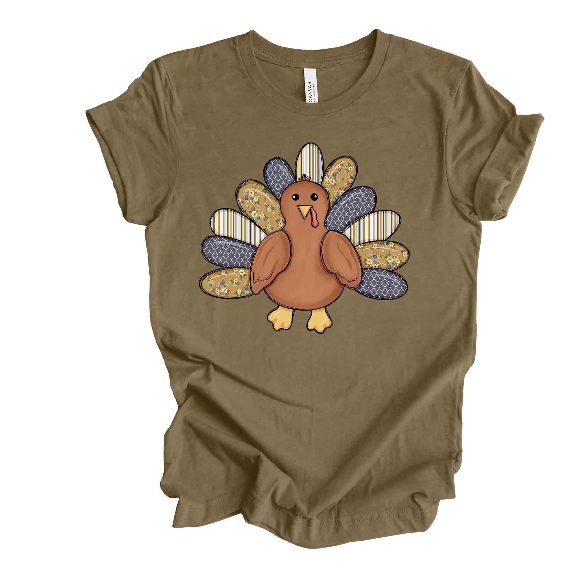 Thanksgiving Tee, Super Cute Turkey With Print Wings on Premium Bella ...