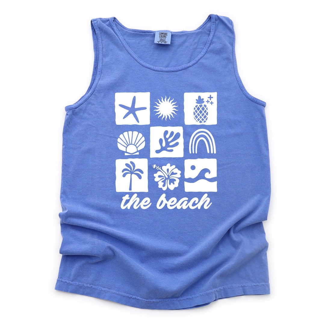 Summer Tank Top, Cute Beach Checkerboard, Starfish, Palm Tree, Fun ...