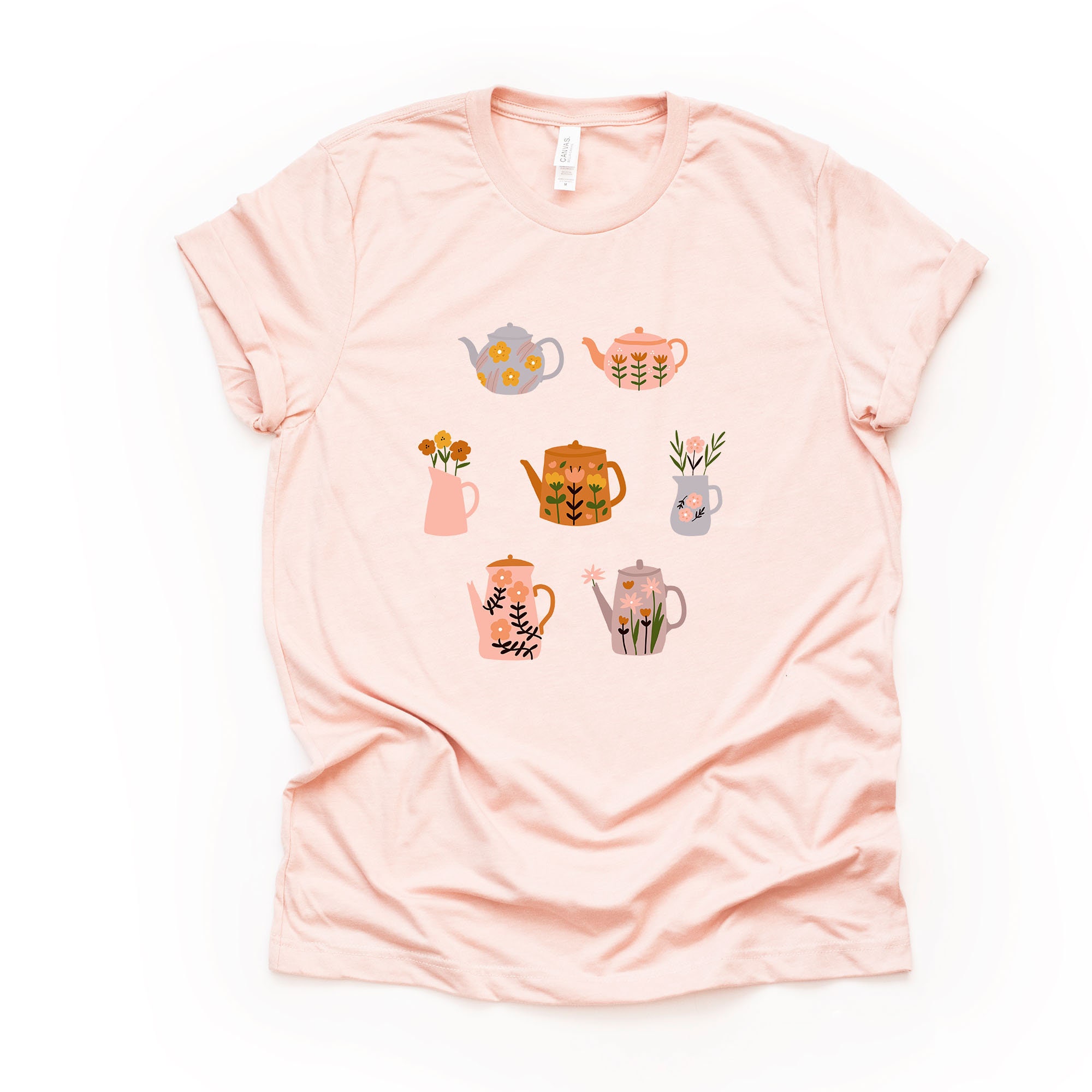 Super Cute Tea Pots Tee Boho Teapots in a Row Design on - Etsy