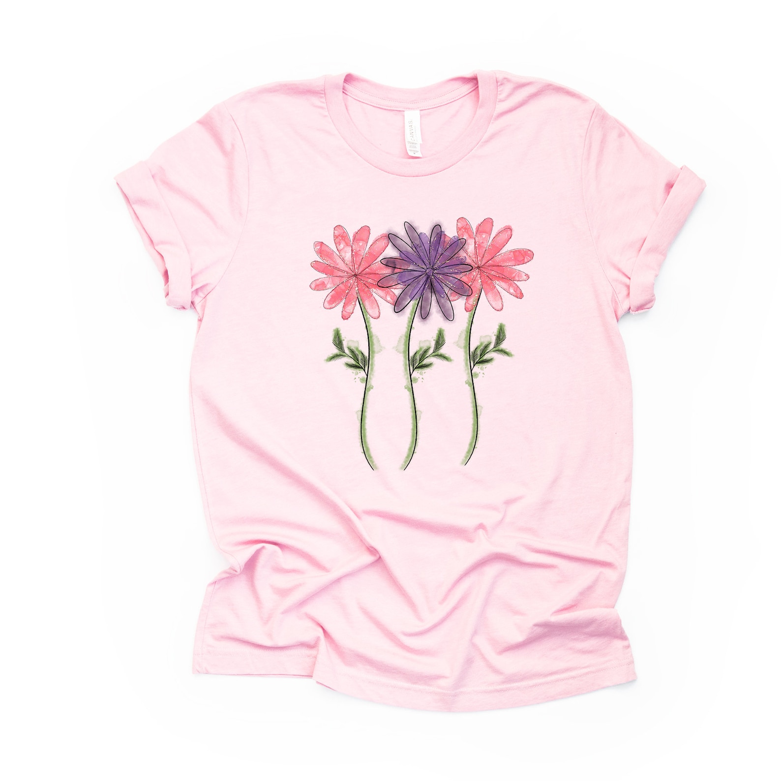 Spring Flowers Tee Cute Watercolor Pink and Purple Flowers - Etsy