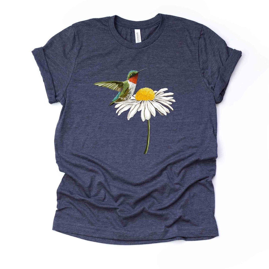 Hummingbird Tee, Beautiful Ruby Red Throated Hummingbird on Daisy ...
