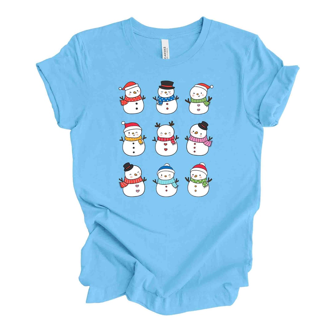 Winter Tee, Super Cute Snowmen, Snowman in a Row Design on Premium ...