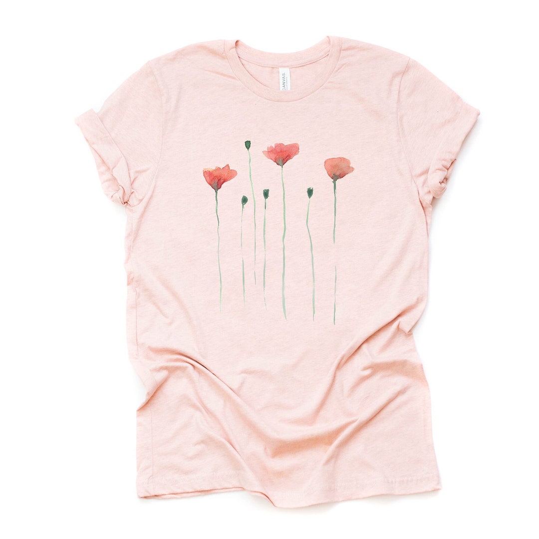 Watercolor Poppy Flowers Shirt, Modern Poppy Flowers Design on Premium ...