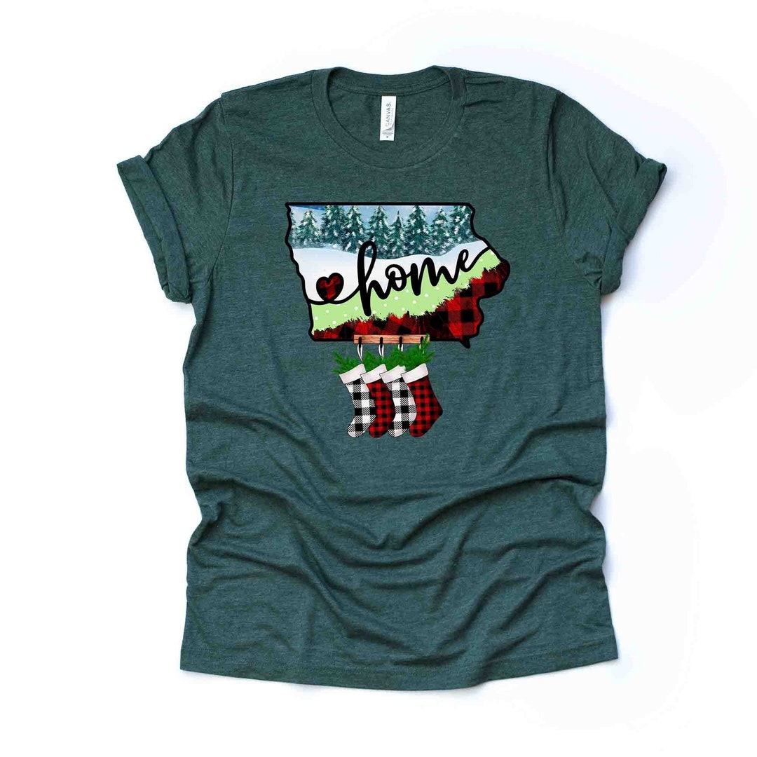 Christmas in Iowa Tee: Buffalo Plaid Home Design - Etsy