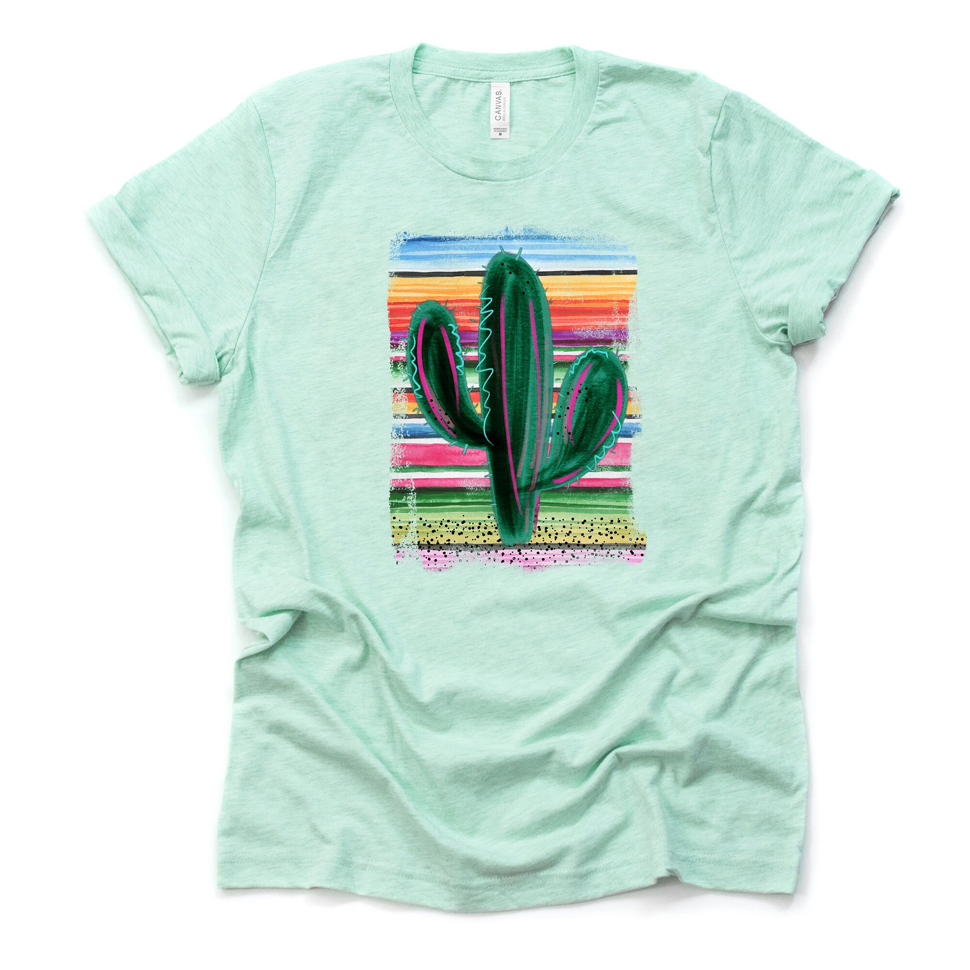Cactus Tee Cute Cactus on Serape Aztec Design Premium Bella | Etsy
