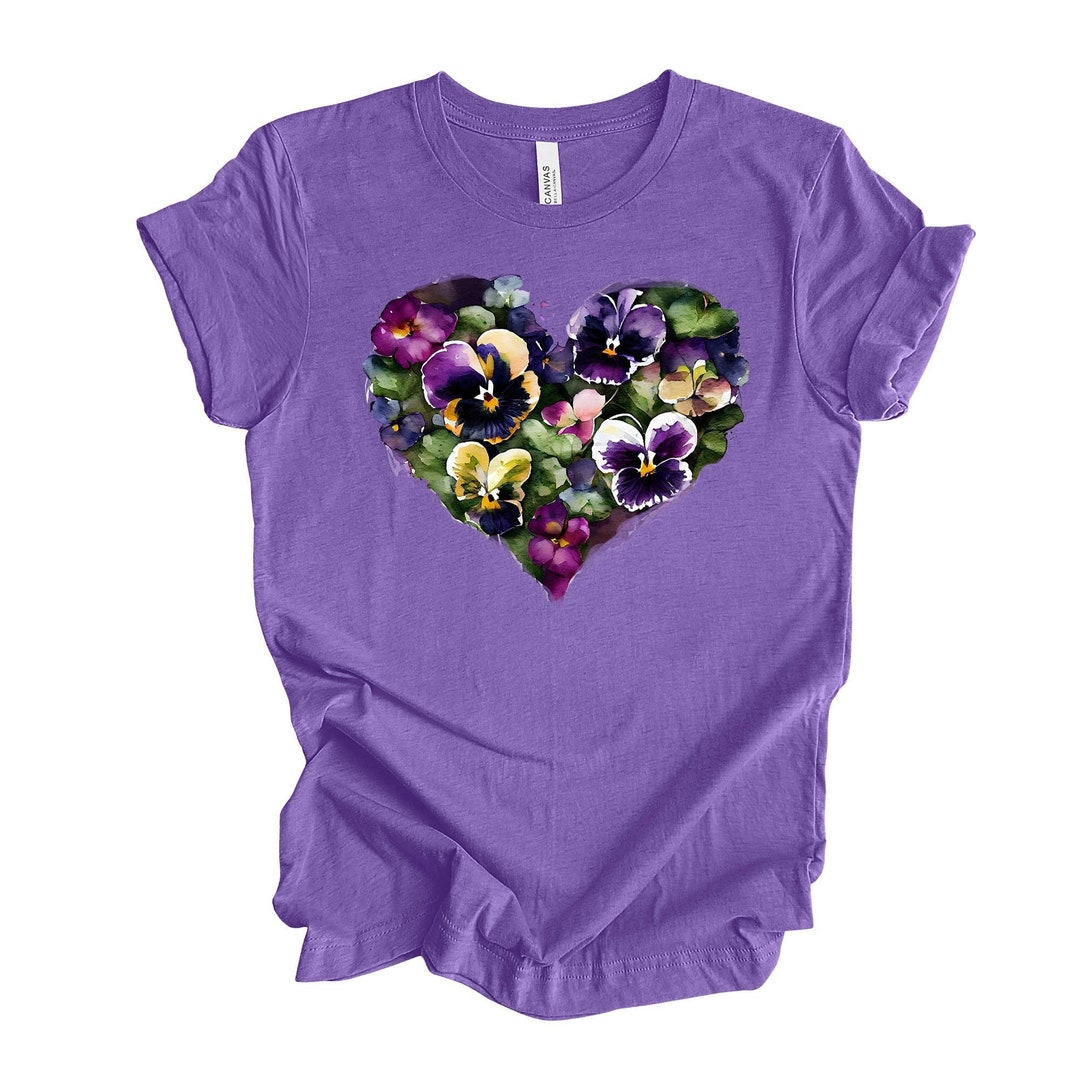 Spring Flowers Tee, Pretty Pansies in Heart, Pansy Flowers Design ...