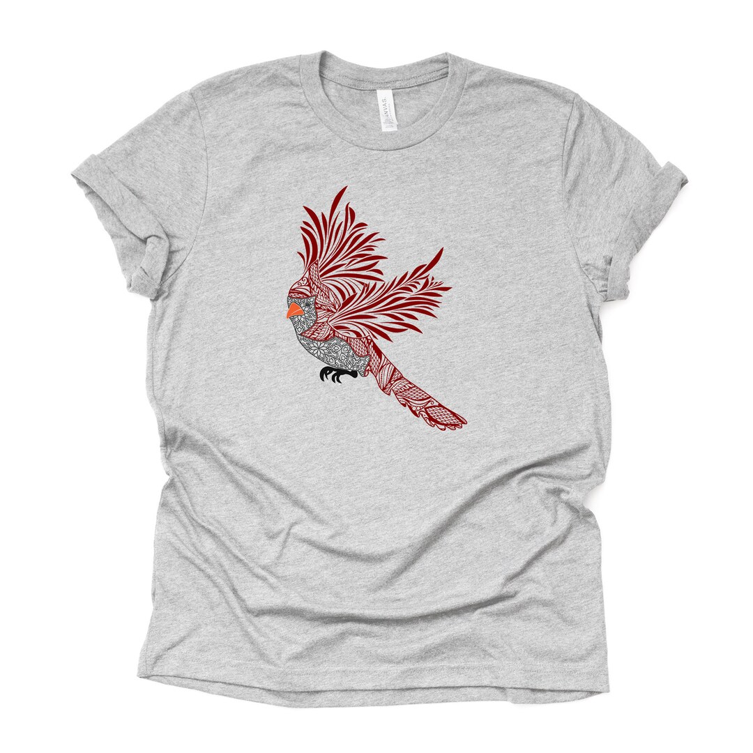 Cardinal Bird Tee, Pretty Cardinal Mandala, Red Bird Design on Premium ...