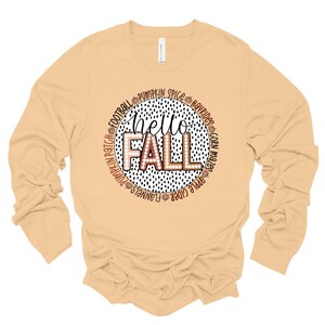 Fall Long Sleeve Tee, Cute Fall Dots, Hello Fall Dots, Pumpkin Spice ...