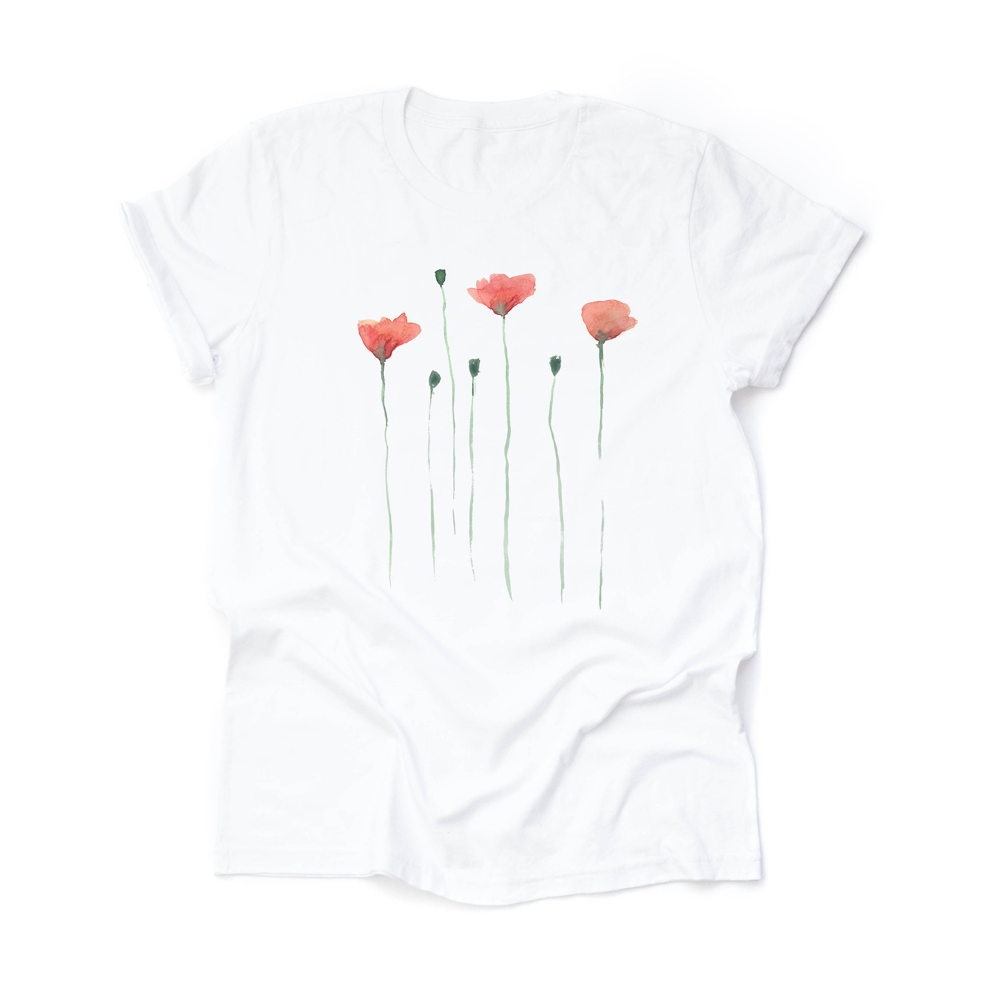 Watercolor Poppy Flowers Shirt Modern Poppy Flowers Design on - Etsy