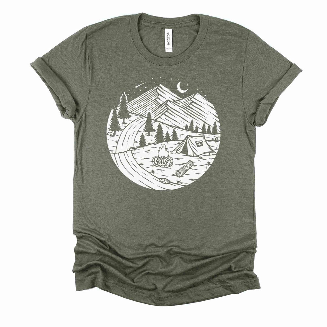 Camping Tee, Rustic Camping Scene, Camping at Mountains Design on ...