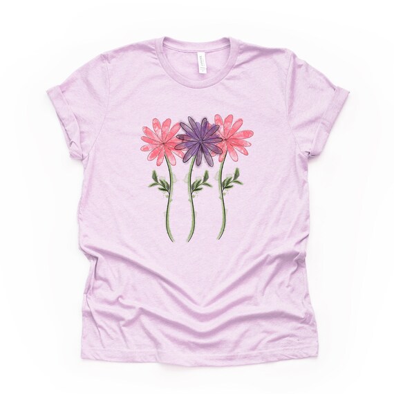 Spring Flowers Tee Cute Watercolor Pink and Purple Flowers - Etsy