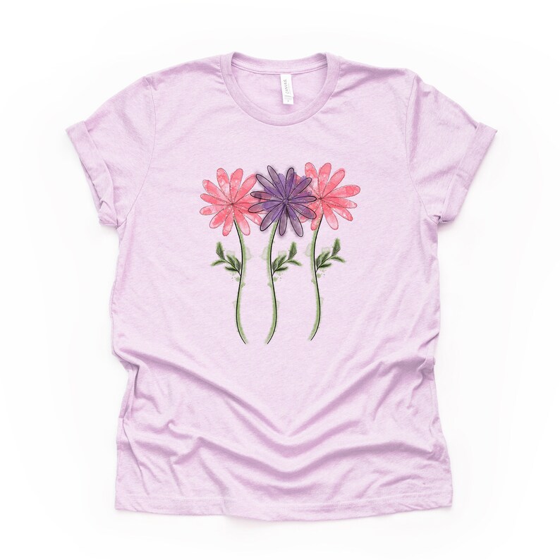 Spring Flowers Tee Cute Watercolor Pink and Purple Flowers - Etsy