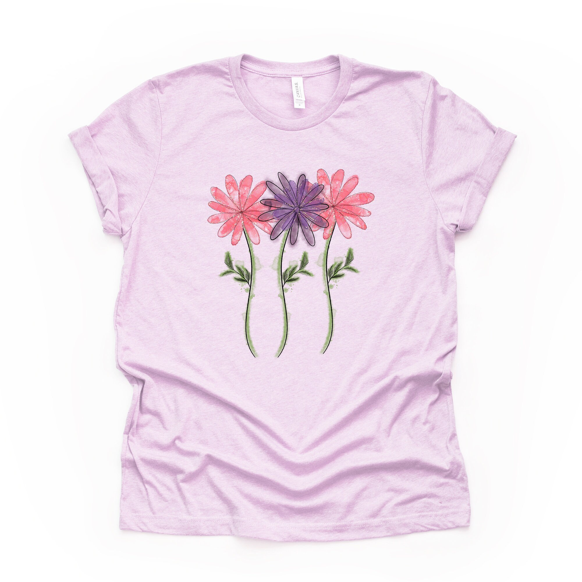 Spring Flowers Tee Cute Watercolor Pink and Purple Flowers - Etsy