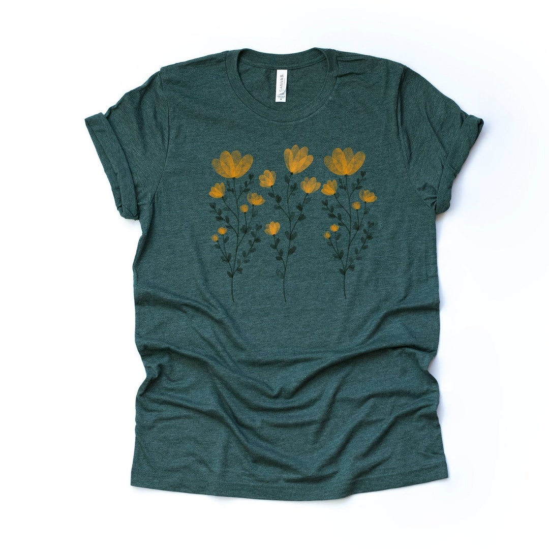 Yellow Floral Bella Canvas T-shirt, Boho Flower Design - Etsy