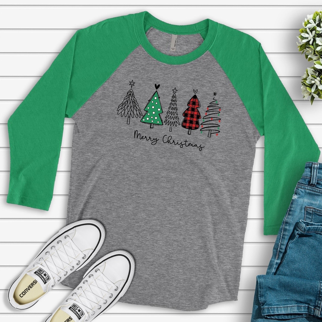 Christmas Raglan, Cute Christmas Tree Doodles, Red Plaid Trees, Modern ...