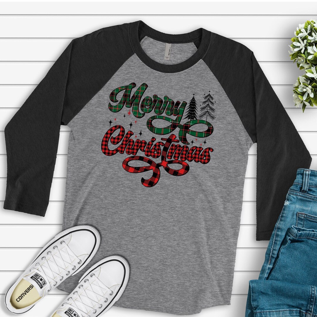 Buffalo Plaid Merry Christmas Raglan Shirt: Red & Green Holiday Top - Etsy