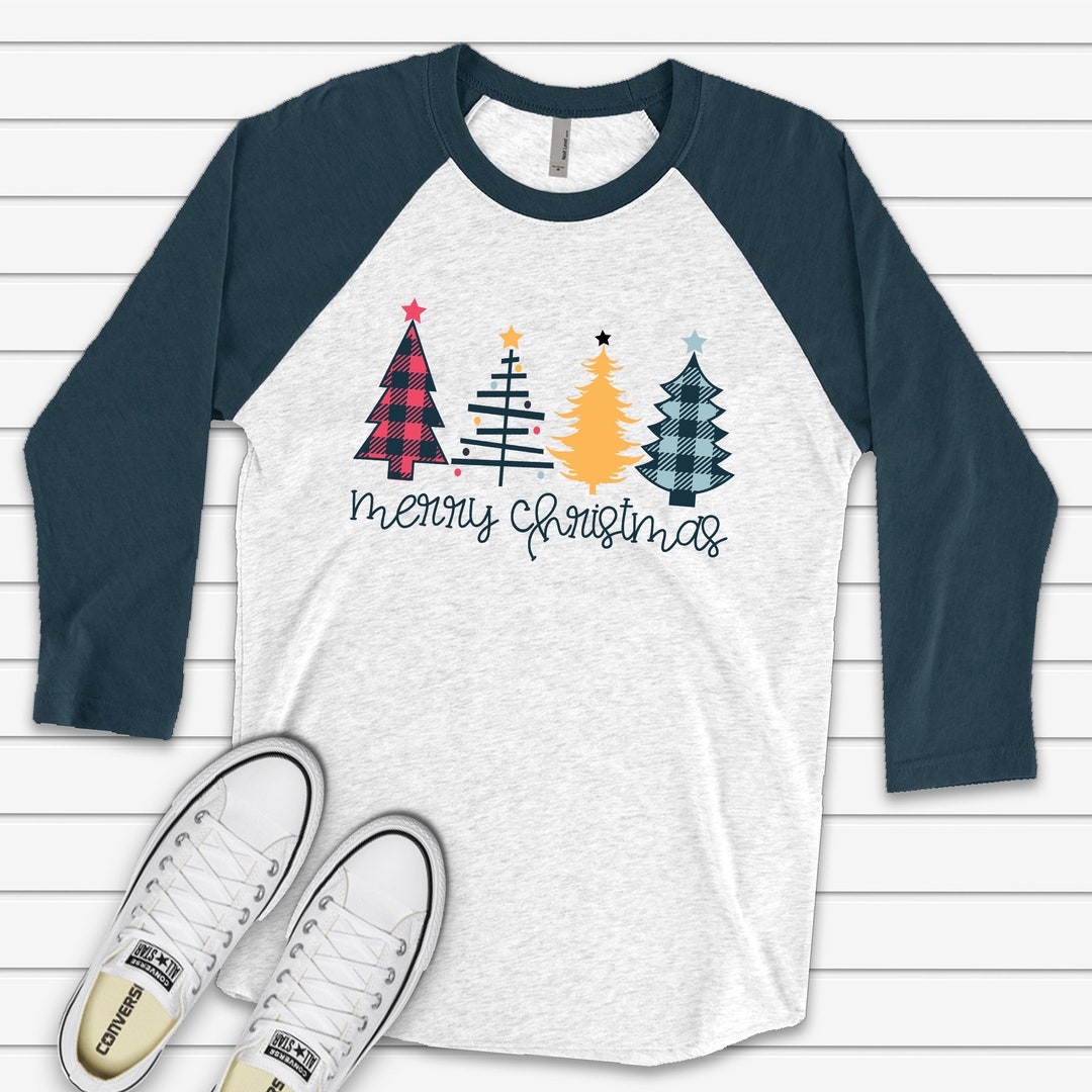 Christmas Raglan, Cute Green and Red Plaid Christmas Tree, Spiral Tree ...