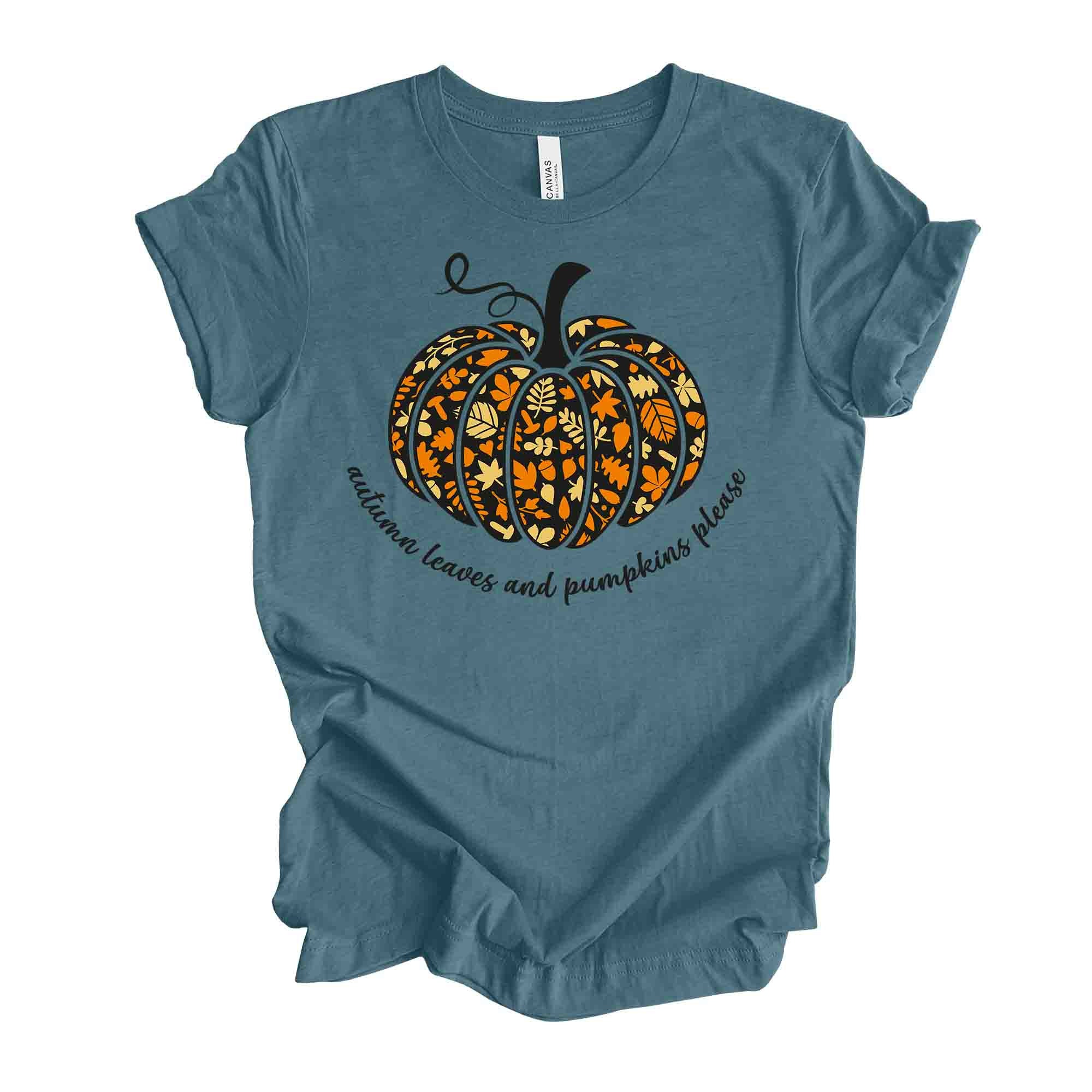 Fall Tee, Autumn Leaves and Pumpkins Please, Cute Floral Pumpkin design ...