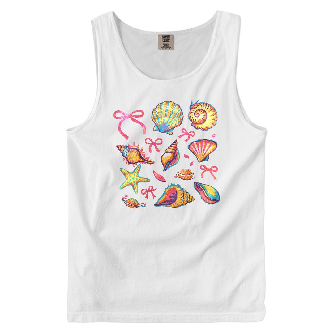 Summer Tank Top, Pretty Sea Shells & Bows, Preppy Beach Shells ...