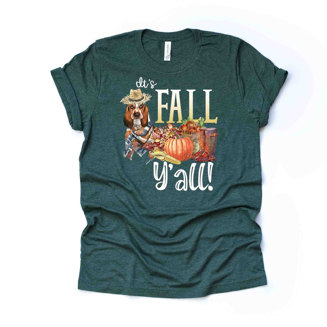 It's Fall Y'all Super Cute Basset Hound in Hat With Pumpkins Design on ...