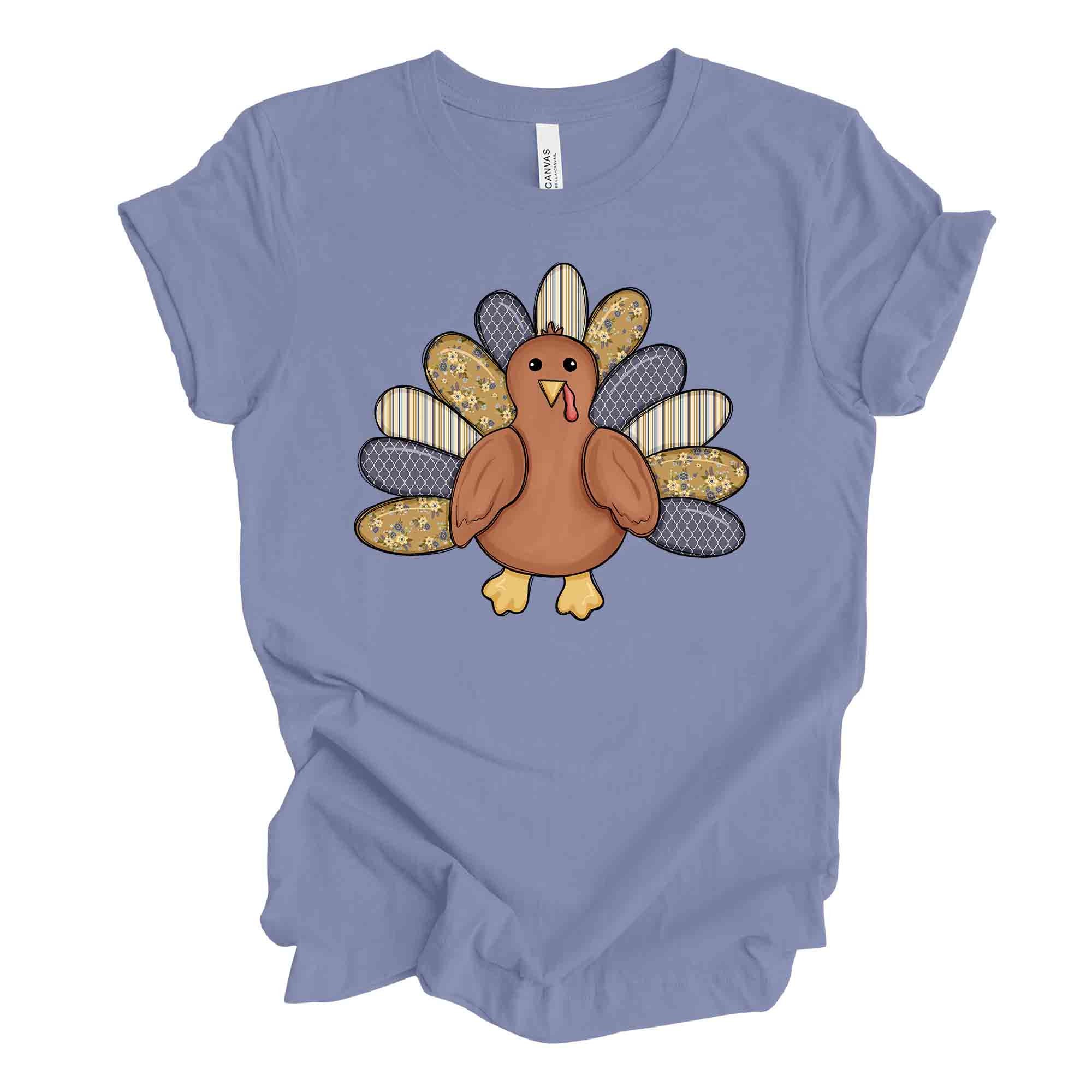 Thanksgiving Tee, Super Cute Turkey With Print Wings on Premium Bella ...