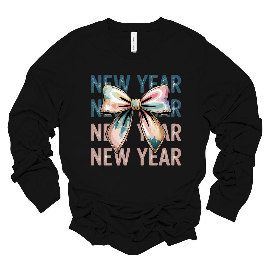 New Year Preppy Bow Long Sleeve, Bella Canvas Coquette - Etsy